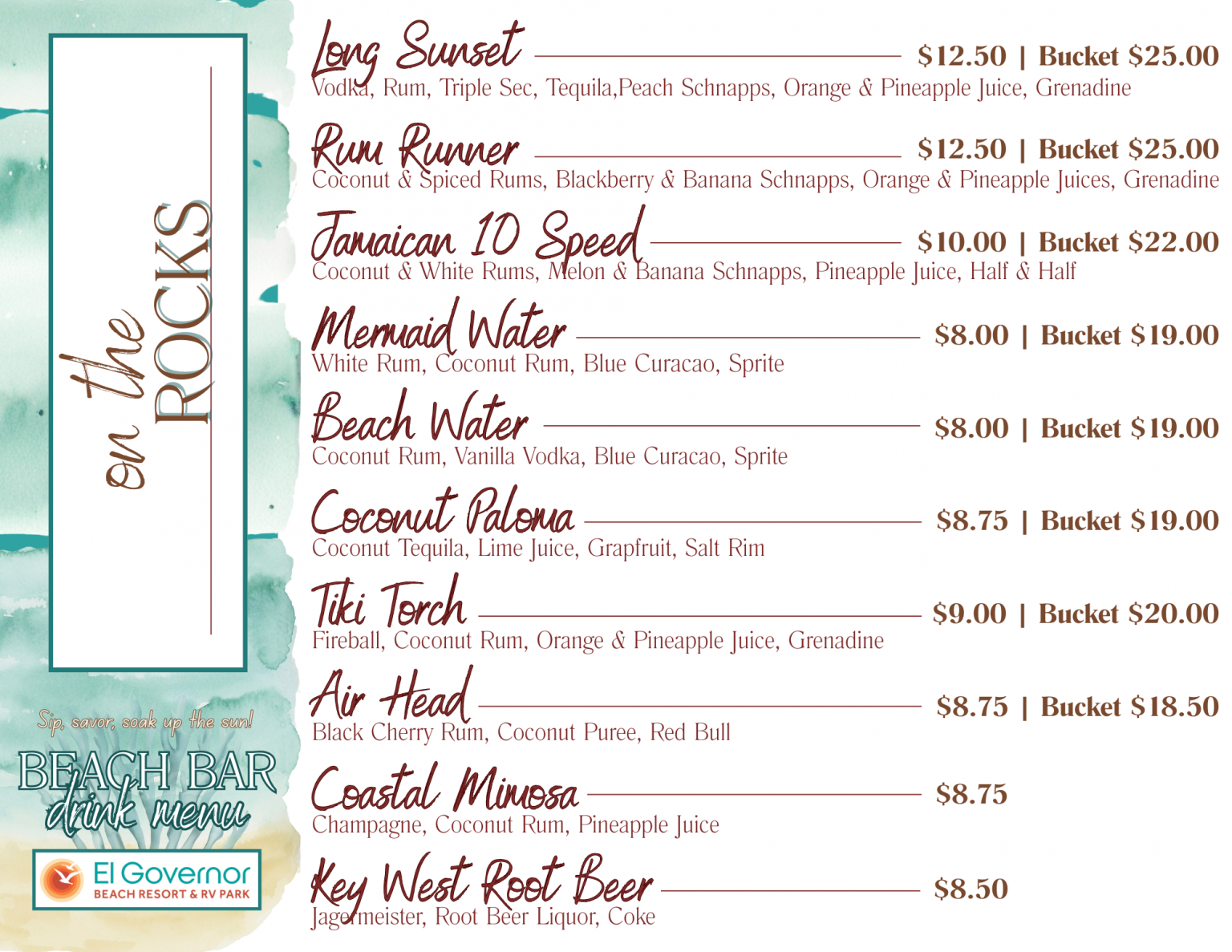 Pool Bar Menu | El Governor Resort